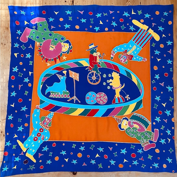 Accessories | Circus Clowns Silk Scapes Scarf Vintage 9s | Poshmark